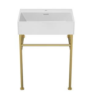 30 in. Ceramic White Console Sink Basin and Gold Legs Combo with ...