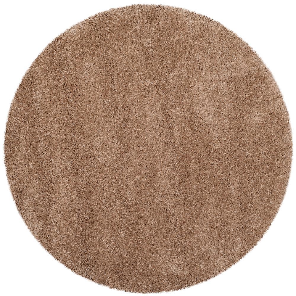SAFAVIEH Milan Shag 5 ft. x 5 ft. Dark Beige Round Solid Area Rug SG180 ...