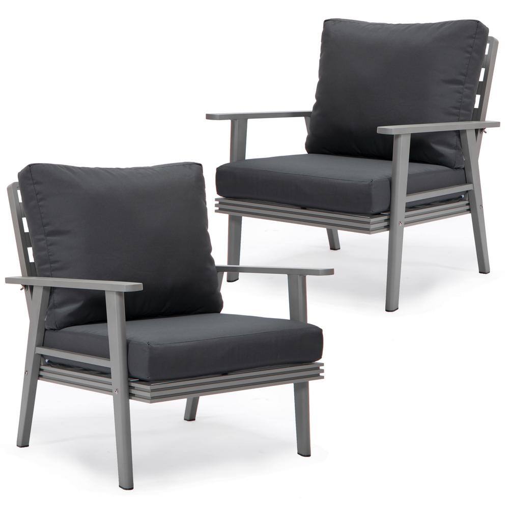 Leisuremod Walbrooke Modern Outdoor Arm Chair with Grey Powder Coated ...