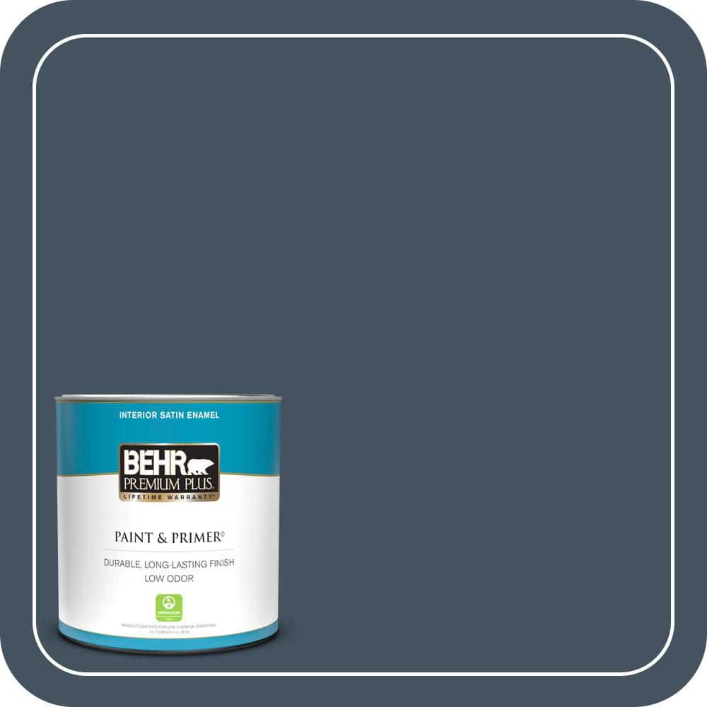 BEHR PREMIUM PLUS 1 qt. #ECC-30-3 Night Tide Satin Enamel Low Odor ...