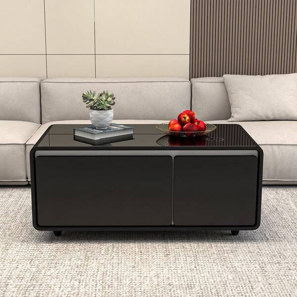 Zeus & Ruta Black Smart Coffee Table with Built-in Fridge, Wireless ...