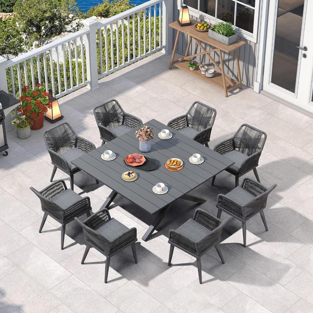 PURPLE LEAF 9-Piece Aluminum All-Weather PE Rattan Square Outdoor ...
