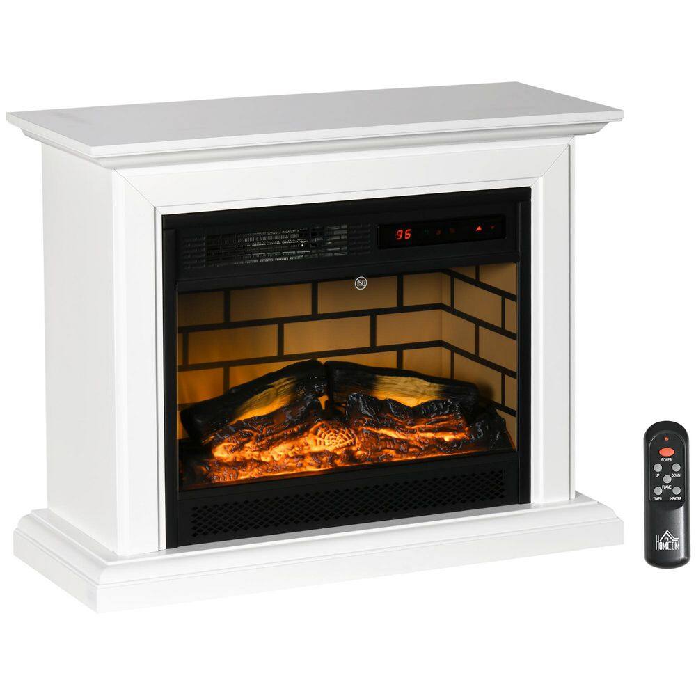 Jushua 31 in. White Electric Cabinet Infrared Space Heater with Log ...