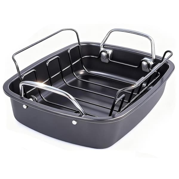24lb Nonstick Carbon Steel Roasting Pan Black Oven Safe with Rack ...