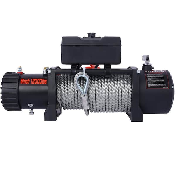 Damodpoy 12-Volt 12000 lb. Black Steel Electric Winch with Waterproof Wire Cable for Towing ...