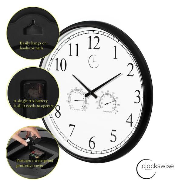 Large Outdoor Clock Thermometer Combo Black Large Outdoor Wall Clock