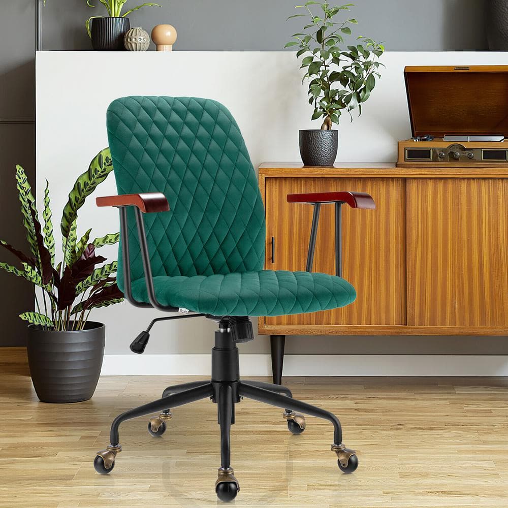 Gymax Velvet Swivel Adjustable Ergonomic Home Office Chair in Green ...
