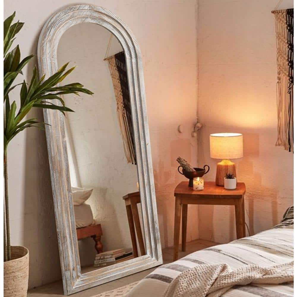 Dovelina 31 in. W x 71 in. H Oversized Arched Wooden Weathered White ...