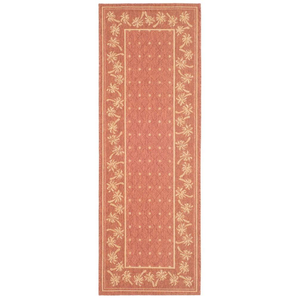 SAFAVIEH Courtyard Rust/Sand 3 ft. x 8 ft. Floral Indoor/Outdoor Patio ...
