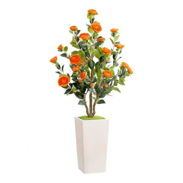 MOVECOM 4 ft. Artificial Camellia Tree in Pot, Realistic Fake Flower ...