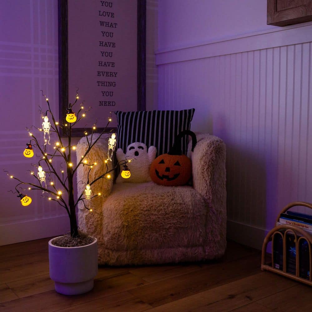 Nearly Natural 3ft. Pre-Lit Artificial Halloween Pumpkins and Skulls ...