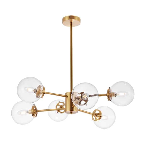 MLiAN 6-Light Brass Sputnik Chandelier with Clear Glass Shades LEFX ...
