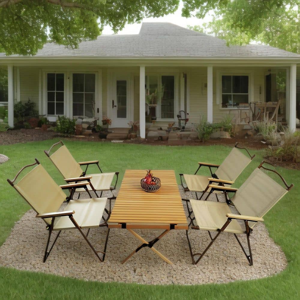 5-Piece Wood Outdoor Dining Set Multi-Function Foldable and Portable ...