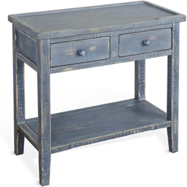 HOME IMPORTS EMPORIUM 13 in. Rustic Blue Rectangle Wood End Table with ...