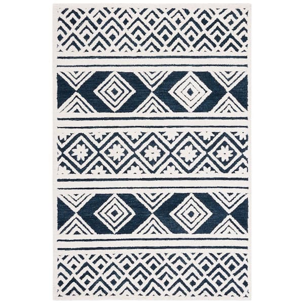 SAFAVIEH Casablanca 5 ft. x 8 ft. Ivory/Navy Geometric Floral Area Rug ...