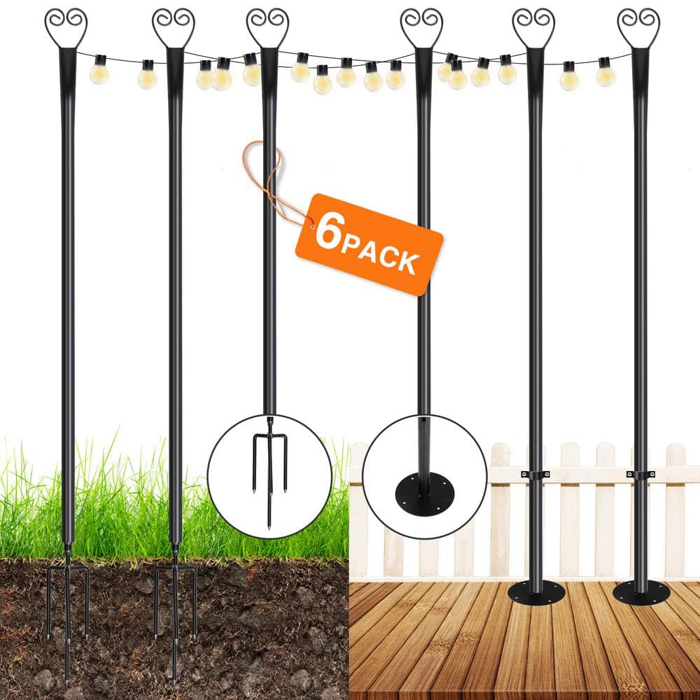 JAXPETY 8 ft. String Light Pole 25-Light Outdoor Solar Powered LED ...