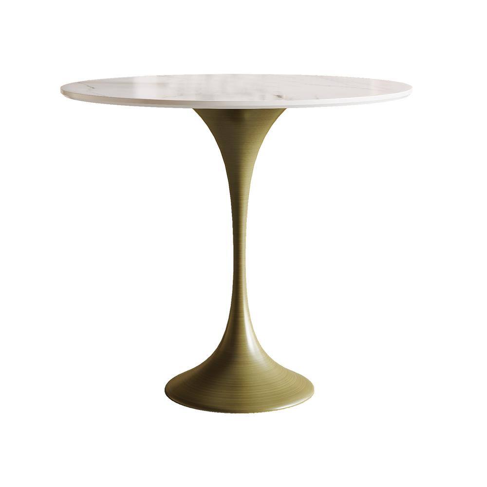 JASIWAY Round White Faux Marble Top 35.5 in. Pedestal Dining Table with ...