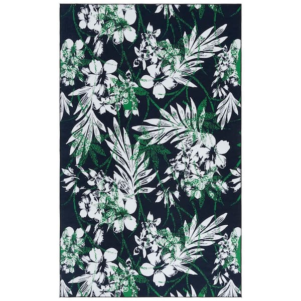 SAFAVIEH Malibu Black/Green 4 ft. x 6 ft. Machine Washable Abstract ...