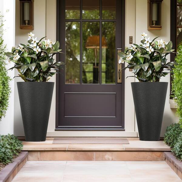 Sapcrete Large and Tall 29 in. H Round Charcoal Black Plastic Planter ...
