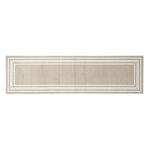 Nautica 3 ft. x 10 ft. Light Gray/White Rope Border Tufted Border ...