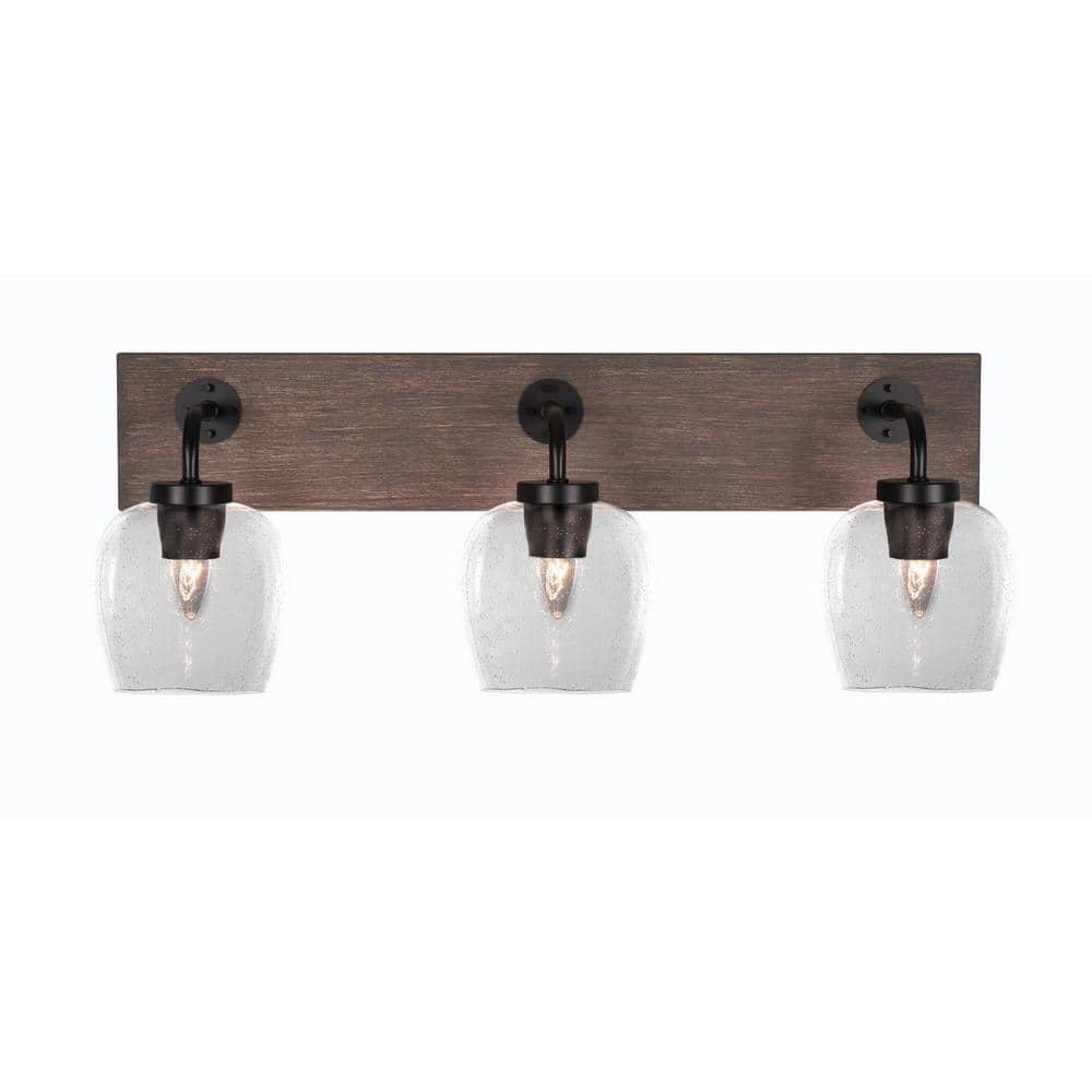 Kirby 26.75 in. 3-Light Matte Black and Painted Distressed Wood-look ...