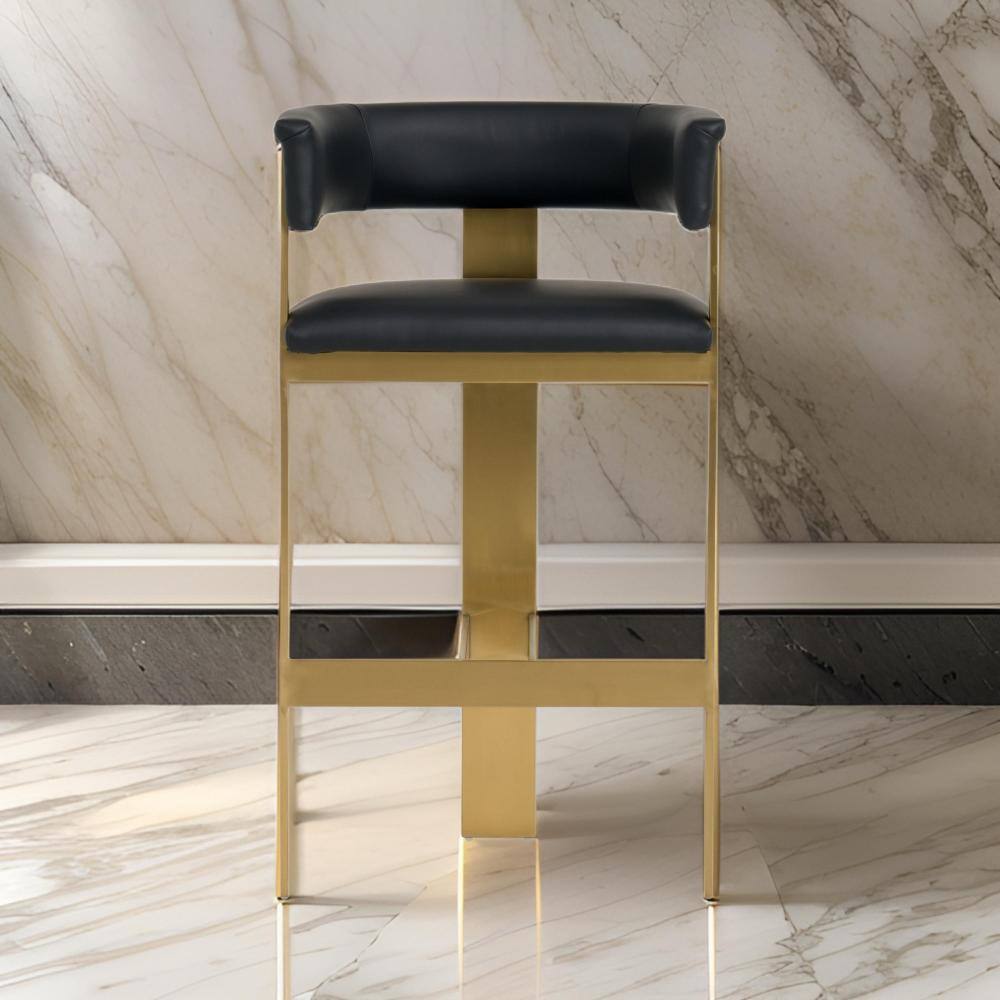 Benjara 30.5 in. Black and Gold Low Back Metal Frame Bar Stool with ...