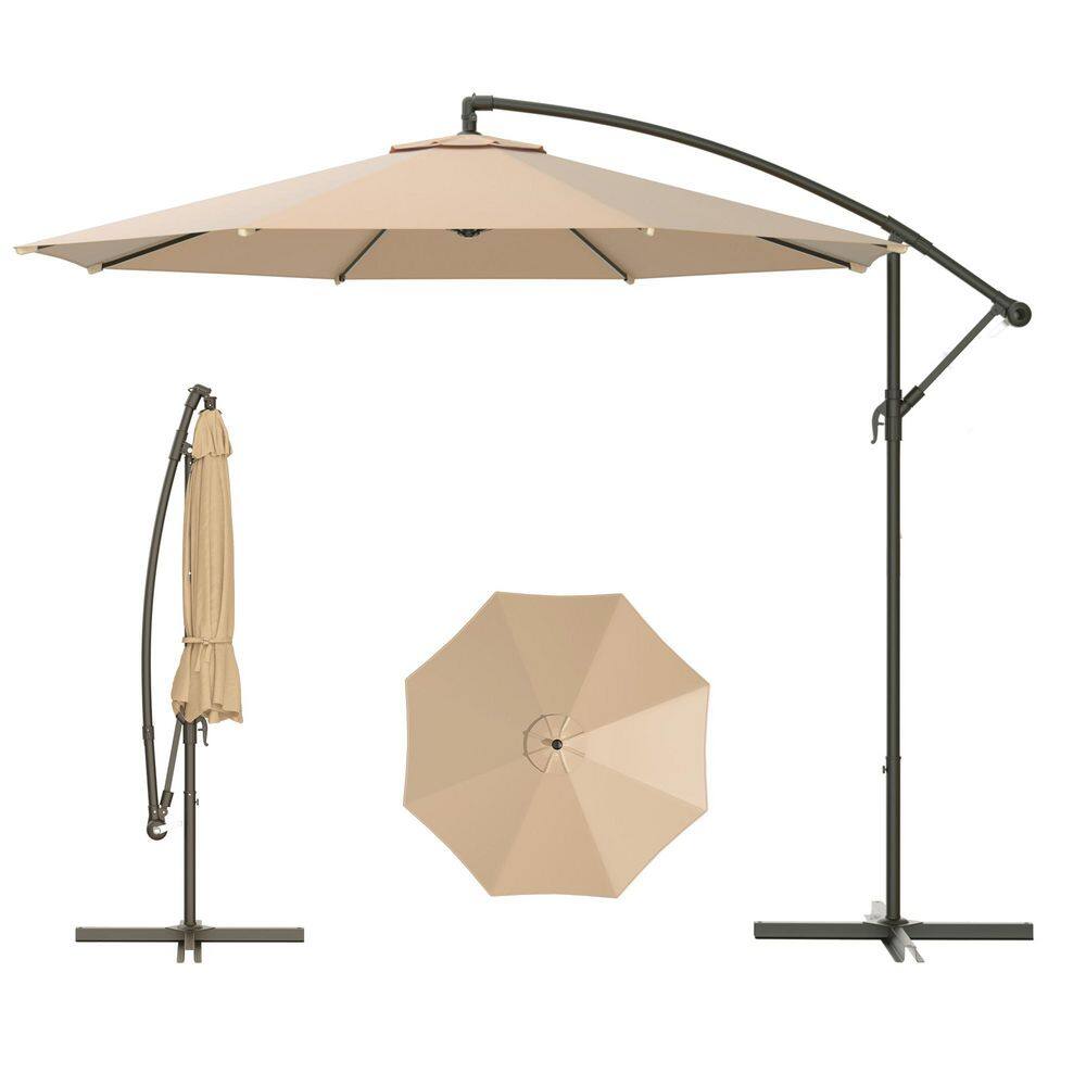 HOMMOW 9.5 ft. Offset Sturdy Iron Frame Patio Umbrella, Outdoor Hanging ...
