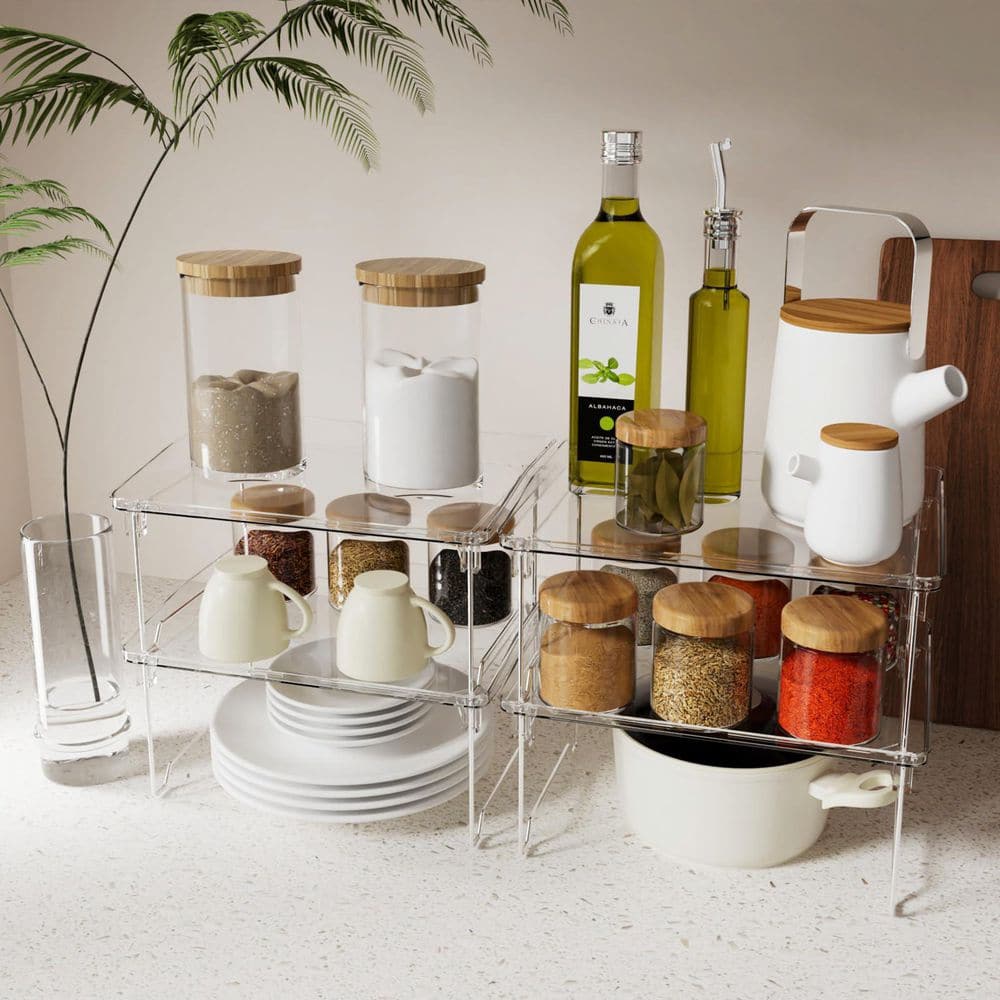 Numhew 2-Piece Clear Plastic Stackable Counter Shelves for Makeup ...