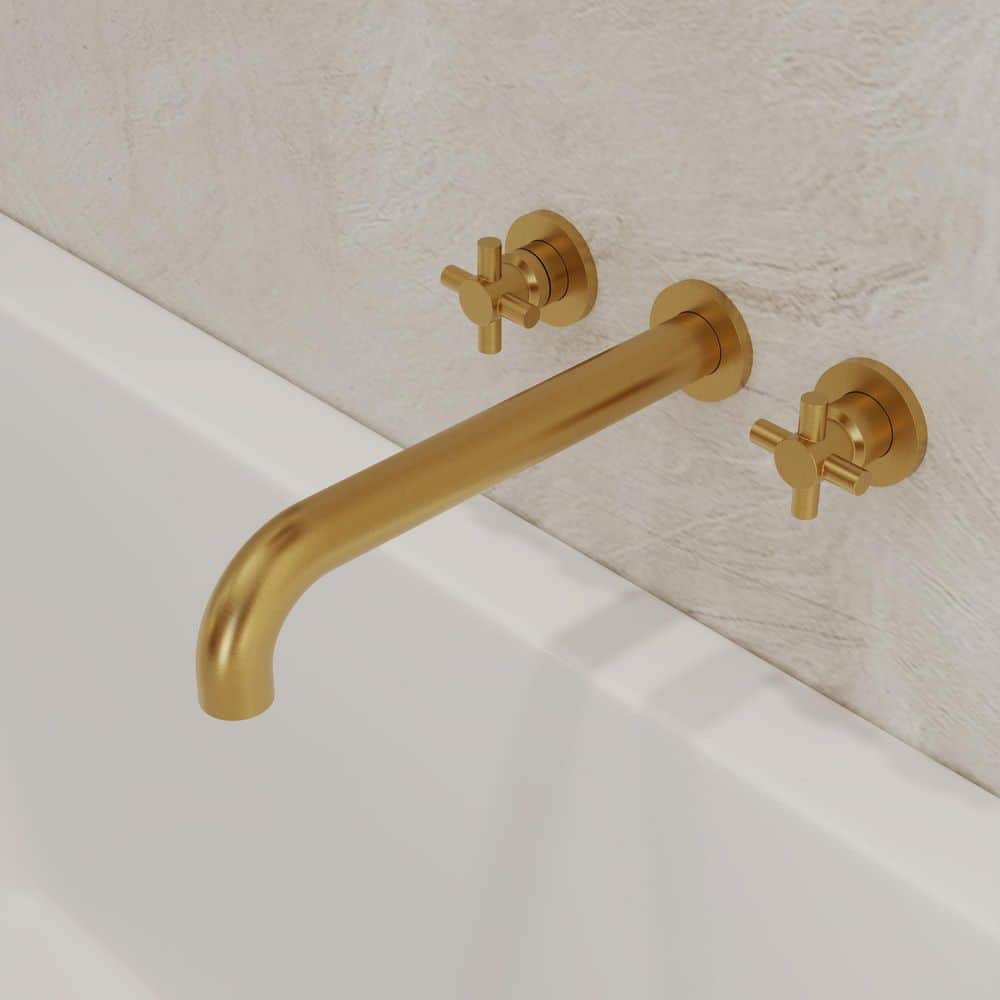 EVERSTEIN Vintage 2-Handle Wall Mount Roman Tub Faucet in Brush Gold ...