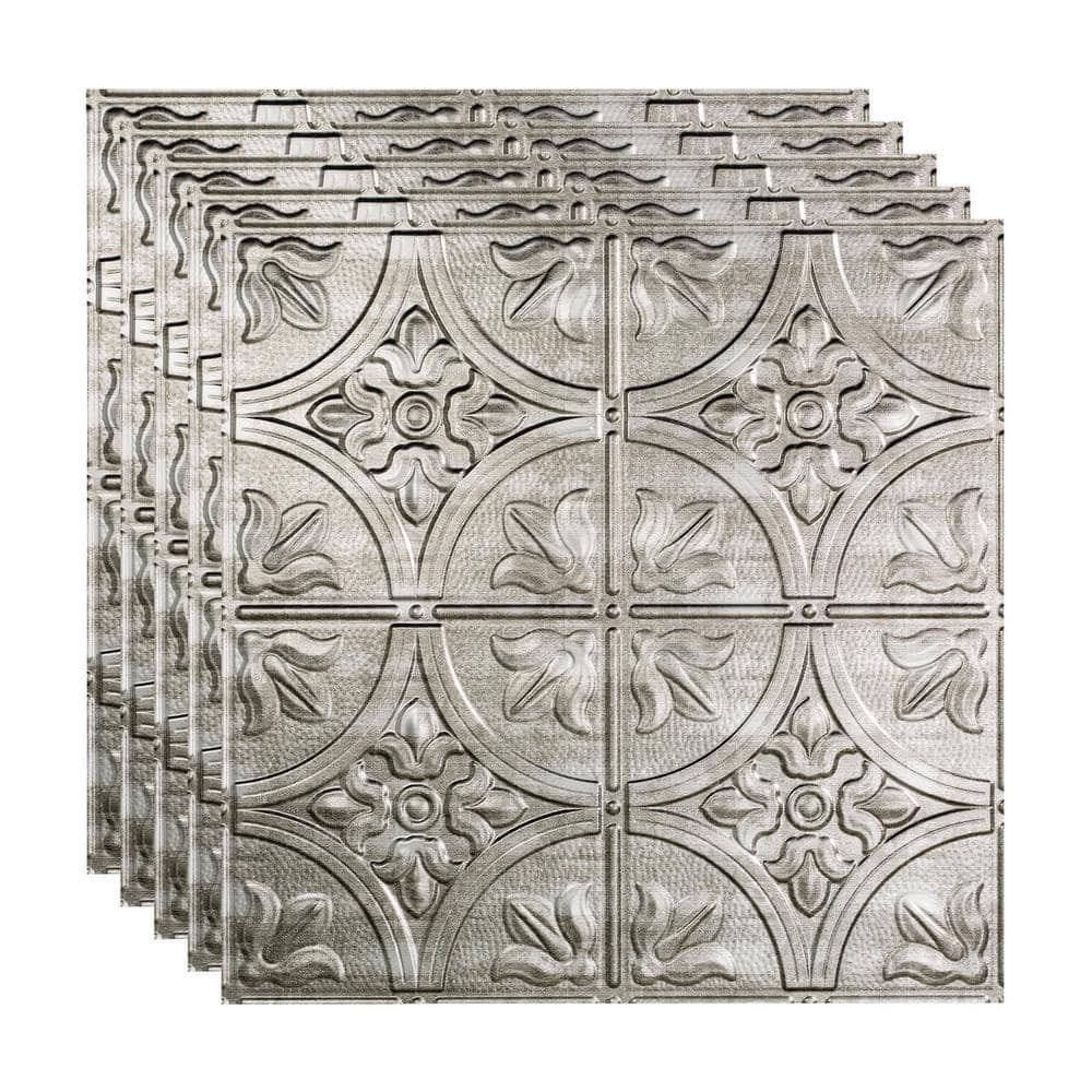 Fasade Traditional #2 2 ft. x 2 ft. Crosshatch Silver Lay-In Vinyl ...