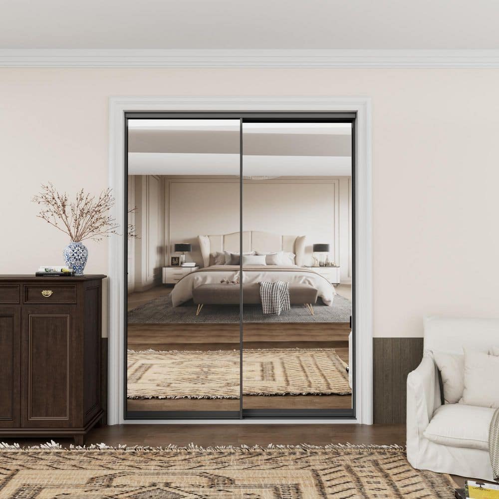 EH PUERTA 60 in. x 80 in. 1-Lite Black Mirrored Glass and Aluminum ...