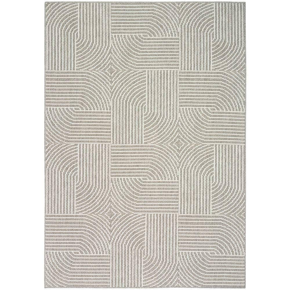 Nourison Textured Home Grey Ivory 4 ft. x 6 ft. Geometric Contemporary ...