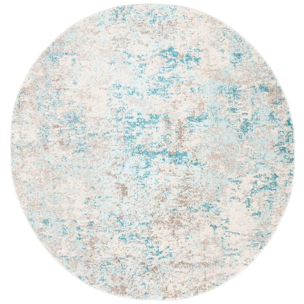 SAFAVIEH Madison Ivory/Teal 7 ft. x 7 ft. Geometric Abstract Round Area ...