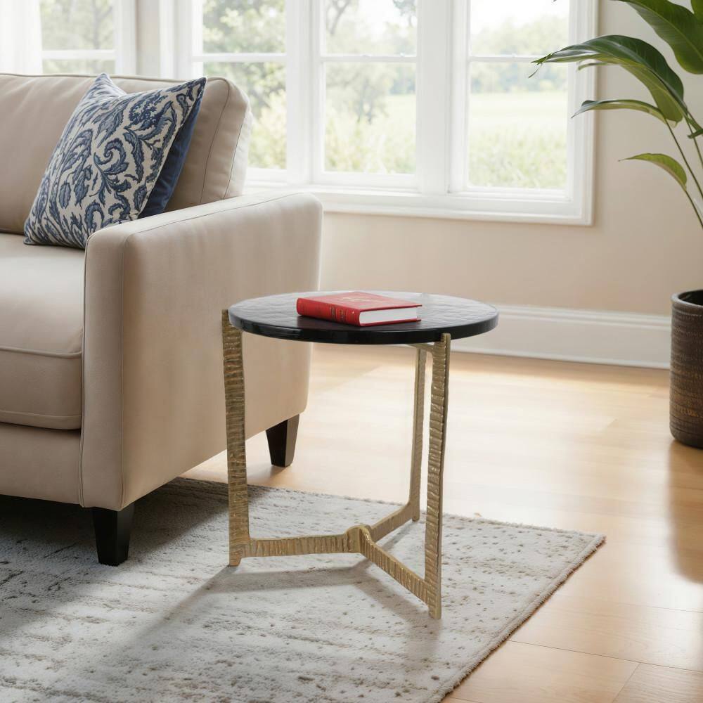 Liv & Skye 18 in. Gold Round Glass Wide Metal Base Modern End Table ...