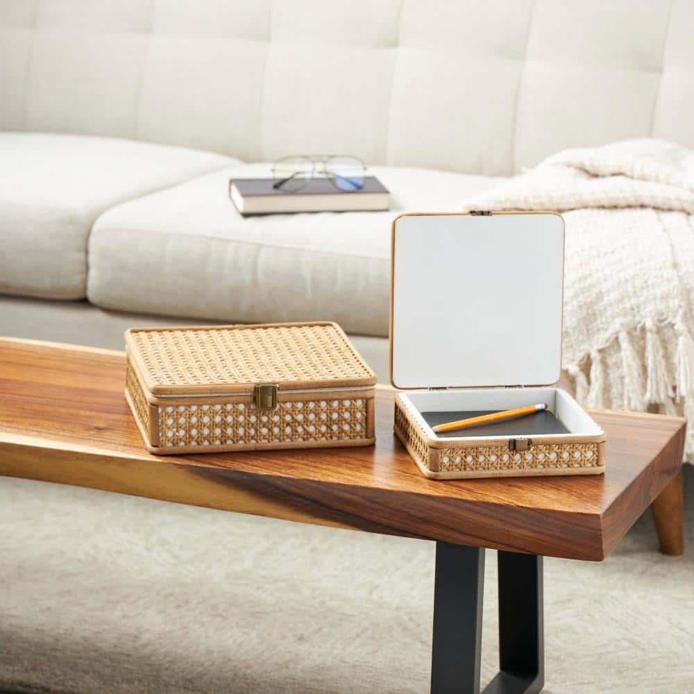 Litton Lane Square Rattan Handmade Woven Rattan Box with Bronze Latches ...