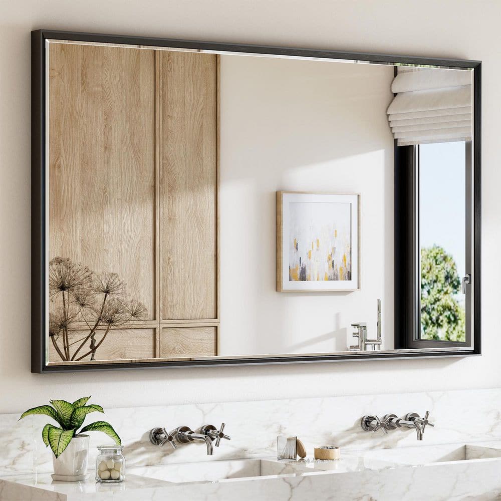 QueenFun 60 in. W x 36 in. H Aluminum Beveled Edge Rectangular Framed ...