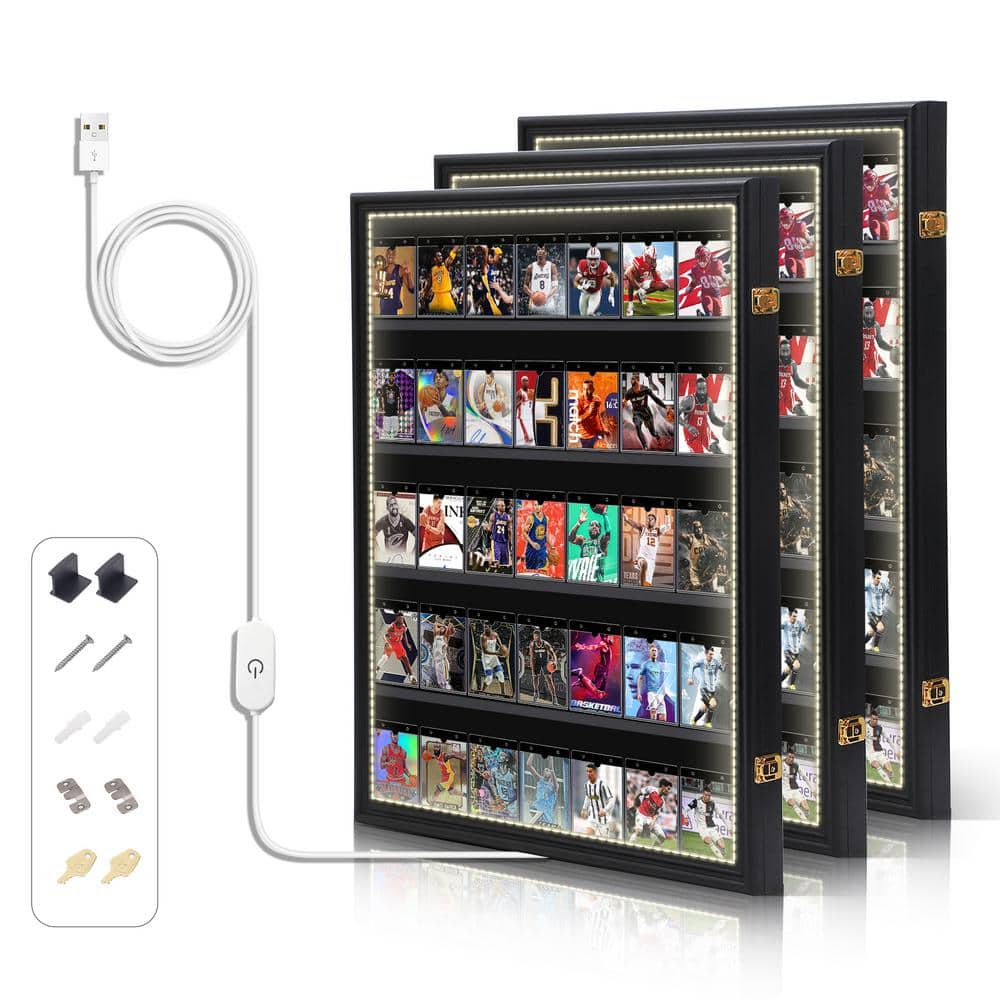 Black 24 in. x 31 in. Sports Card Display Frame Case with LED, Baseball ...