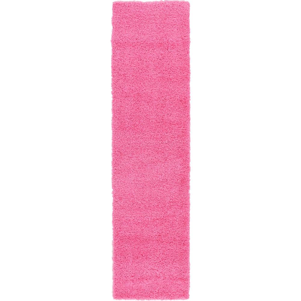Unique Loom Solid Shag Taffy Pink 10 ft. Runner Rug 3126230 - The Home ...