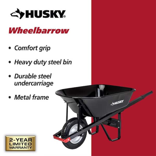 Husky 6 cu. ft. Steel Wheelbarrow with 8 in. Flat-Free Tires HWB3016 ...