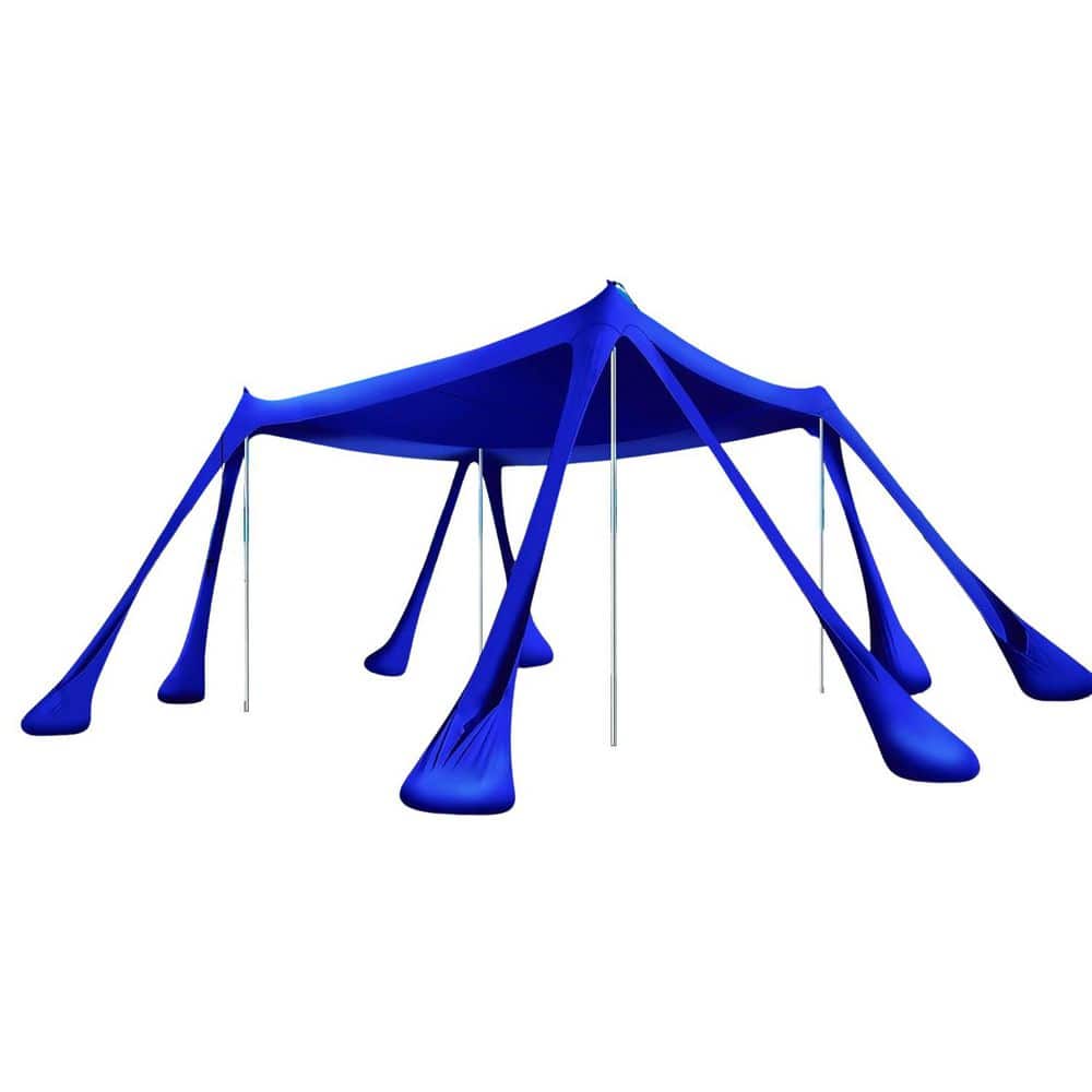 Phewnyzo 10 ft. x 10 ft. Blue Beach Tent Sun Shelter with Sandbags and ...