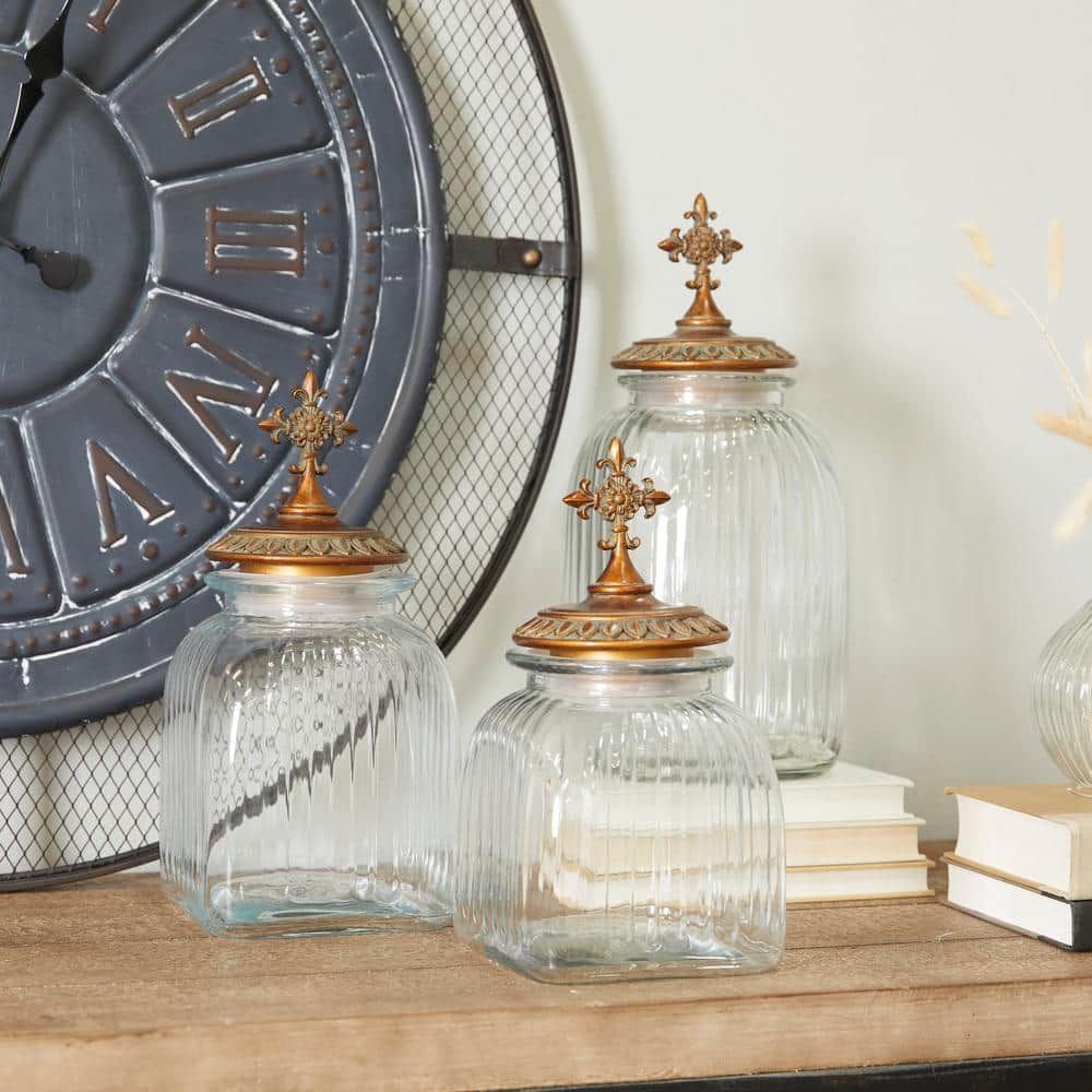 Litton Lane Clear Glass Traditional Decorative Jars (Set of 3) 042014 ...