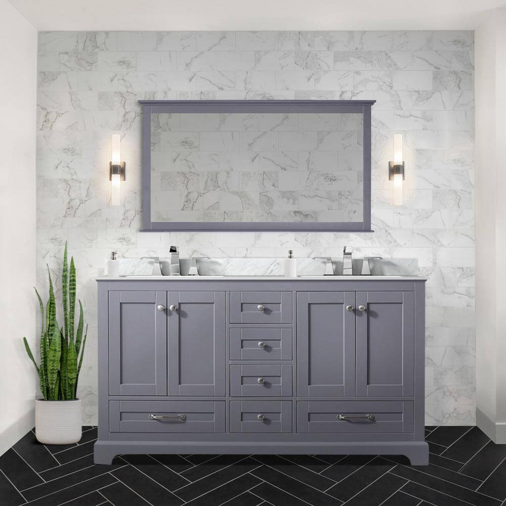 Lexora Dukes 60 in. W x 22 in. D Dark Grey Double Bath Vanity, Carrara ...