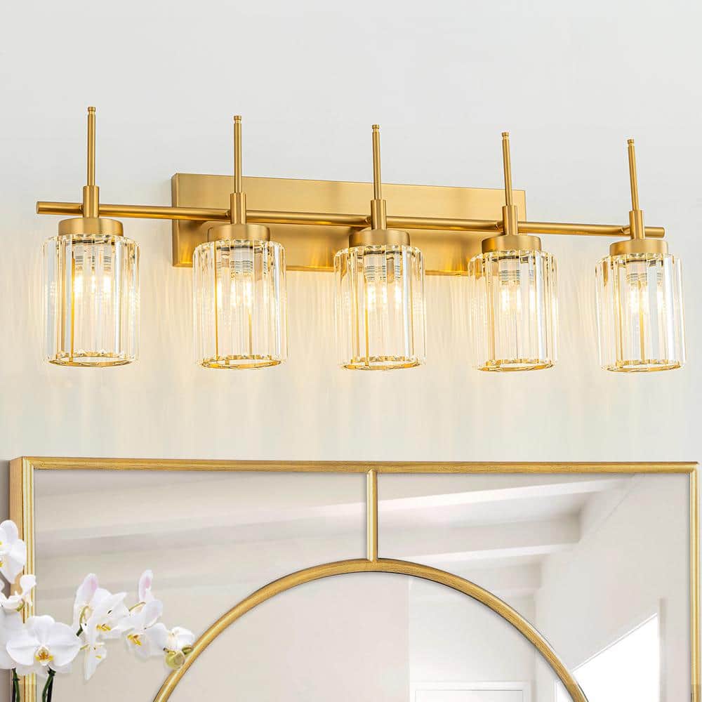 EDISLIVE Orillia 34.64 in. 5-Light Modern Industrial Gold Bathroom ...