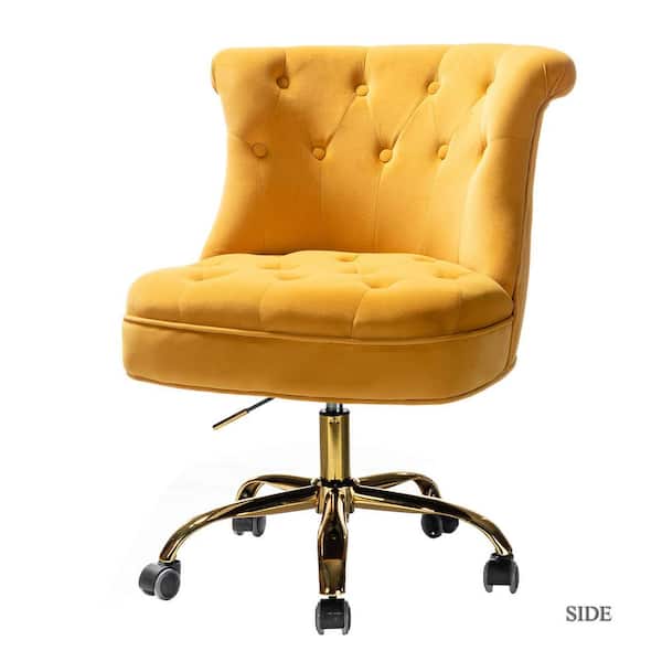 JAYDEN CREATION Figeac Mustard Velvet Tufted Task Chair with Golden ...