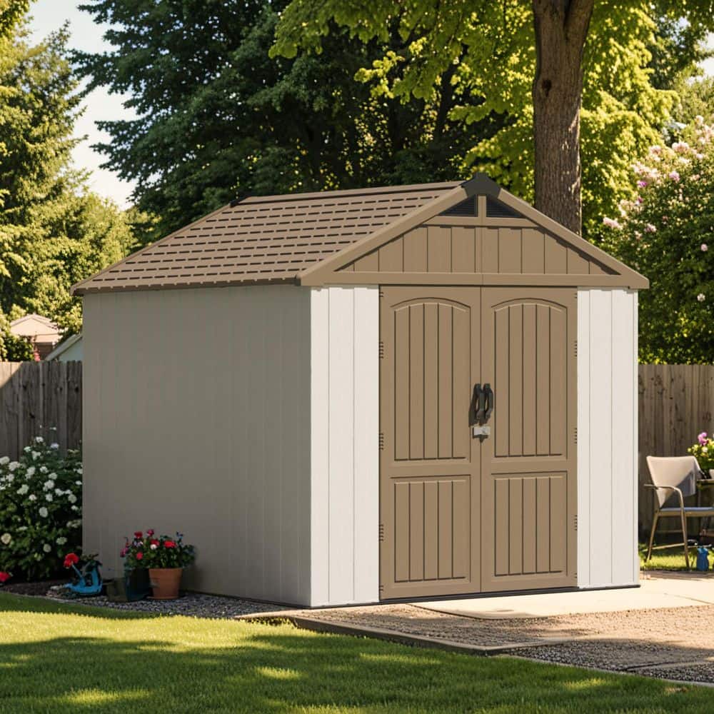 Patiowell 8 ft. W x 8 ft. D Resin Plastic Outdoor Storage Shed, Brown ...