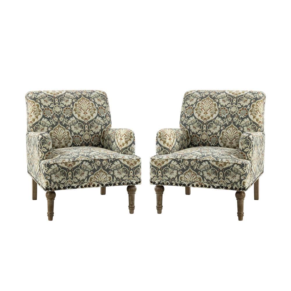 JAYDEN CREATION Latina Pine Floral Patterns Armchair with Nailhead Trim ...