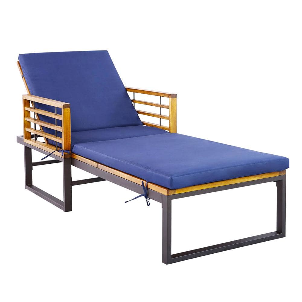 Costway Wood Outdoor Chaise Lounge Chair Adjustable Reclining Lounger ...