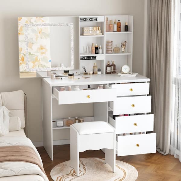 Have A Question About Fufuandgaga 5 Drawers White Wood Led Push Pull