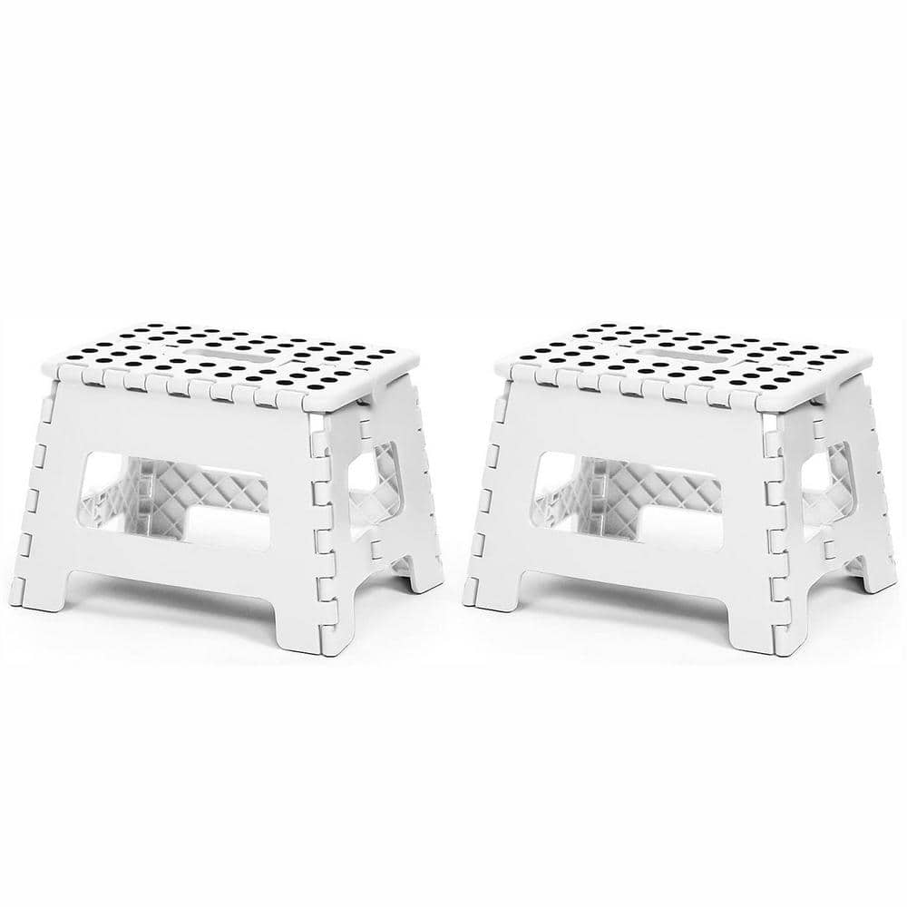 Amucolo 8.7 in. White Folding Step Stools with Non-Slip Surface and ...