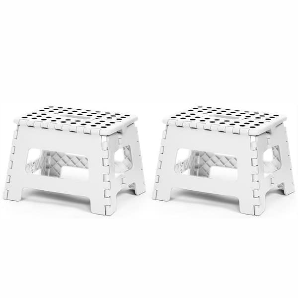 Amucolo 8.7 in. White Folding Step Stools with Non-Slip Surface and ...